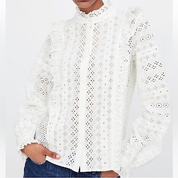 Zara Tops Zara Woman Premium Collection White Broderie Anglaise